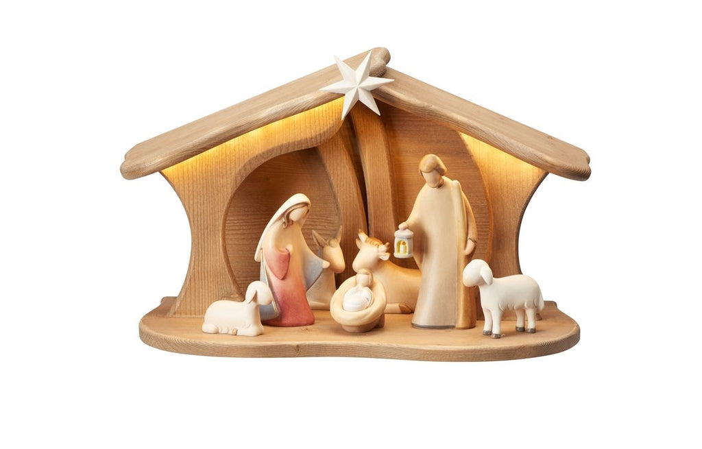 Leonardo Nativity Set - 9 pieces - Luce Stable for Holy Family with LE ...