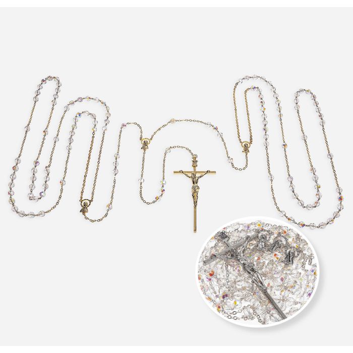 Wedding Lasso Rosary - 8mm Crystal Aurora Glass Beads, 48" size - HIR0 ...